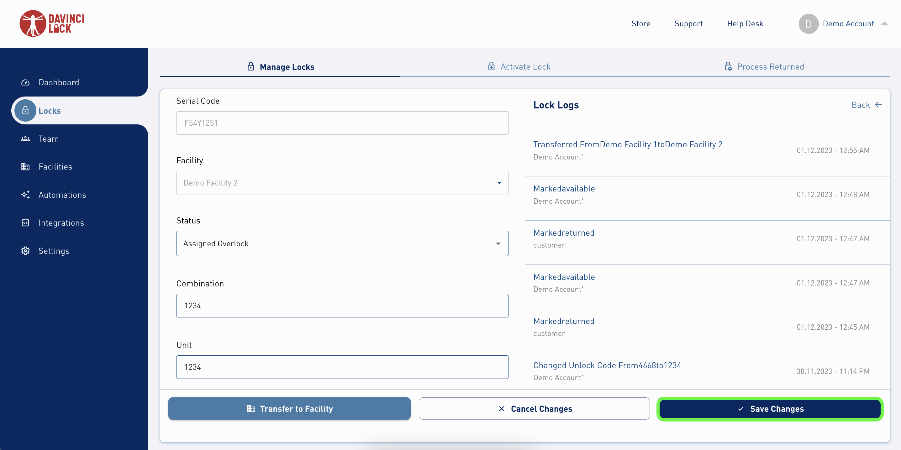 Assign or Edit a Lock